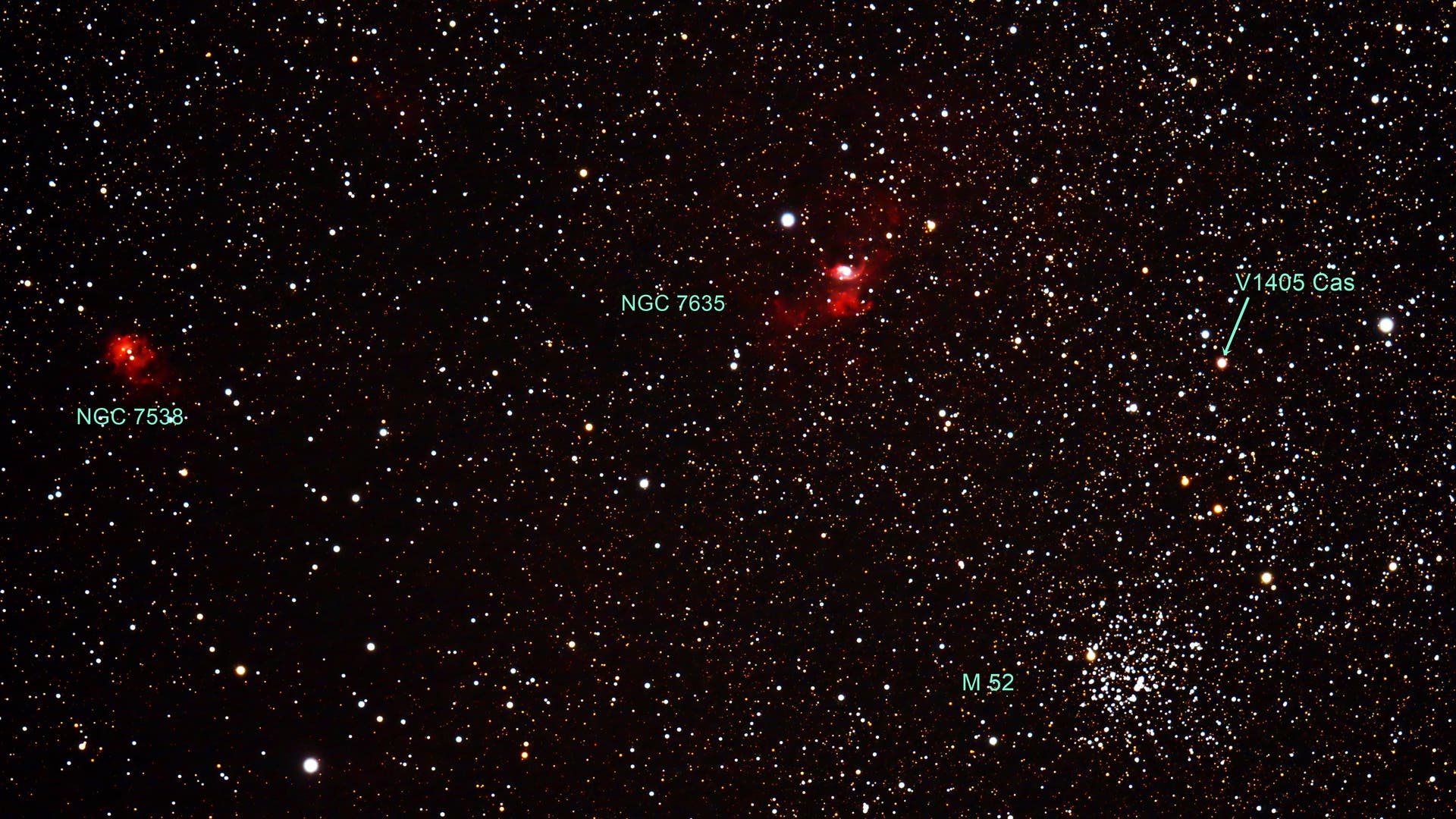 Messier 52 und Nova V1405 Cas - Spektrum der Wissenschaft